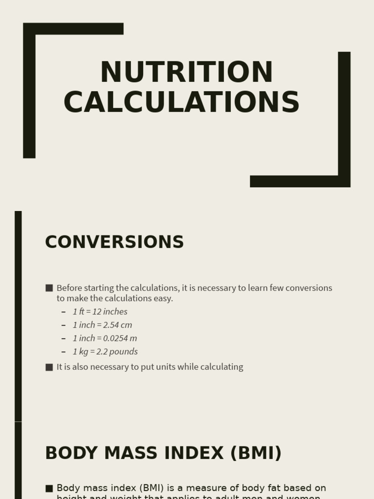 Nutrition Calculations | PDF | Body Mass Index | Obesity