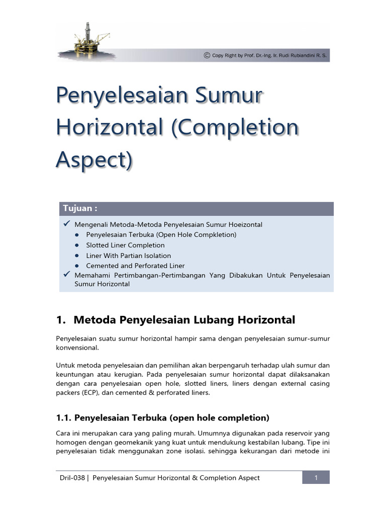 Metode Penyelesaian Sumur Horizontal | PDF