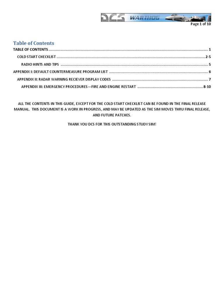 Dcs A-10 Cold Start Checklist | PDF | Cockpit | Engines