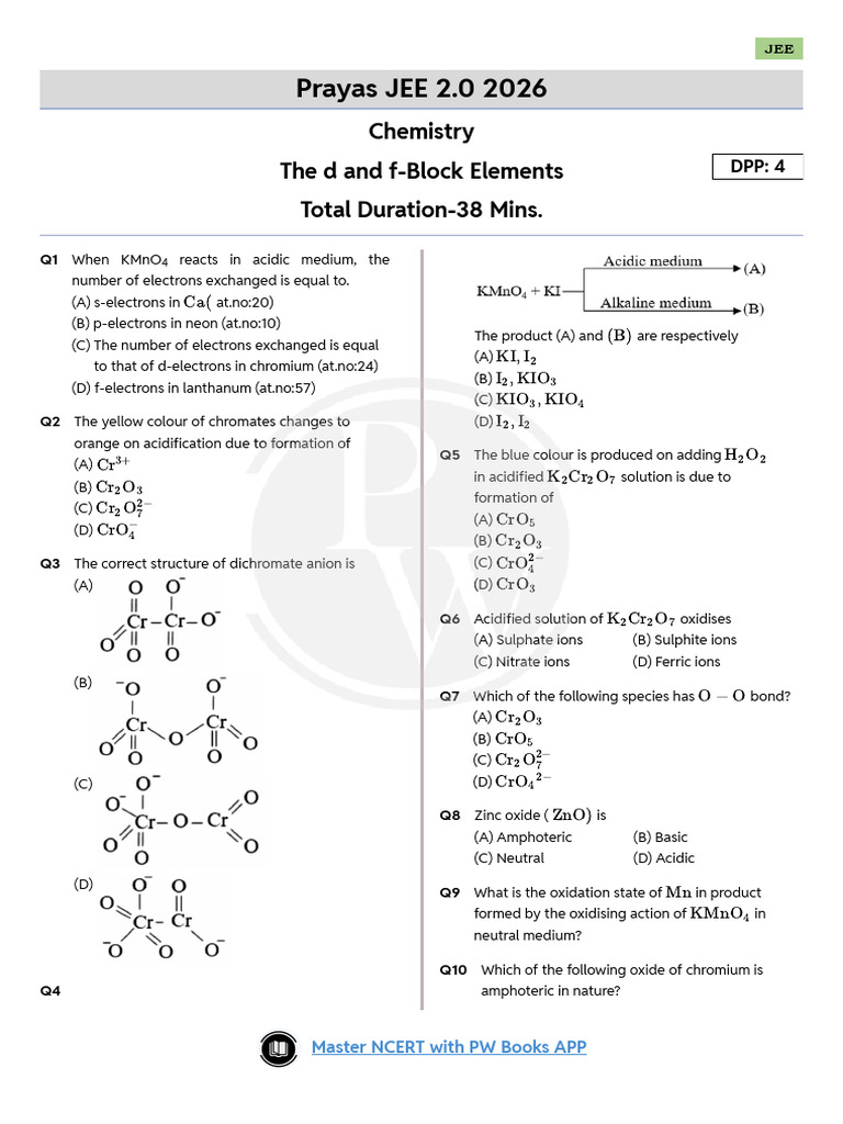 JEE 2026 Chemistry DPP Questions | PDF | Chromium | Materials