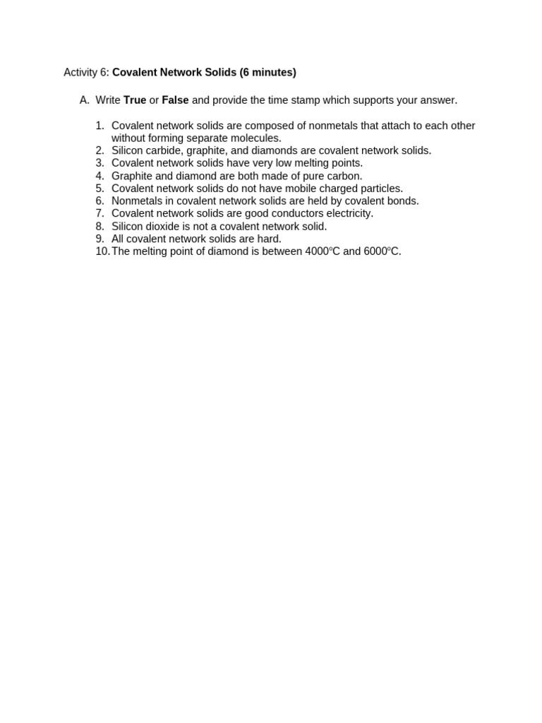 Activity 6 - Covalent Network Solids | PDF
