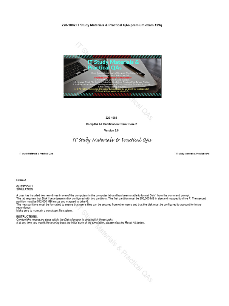 CompTIA A+ 220-1002 Study Guide | PDF | Backup | Antivirus Software