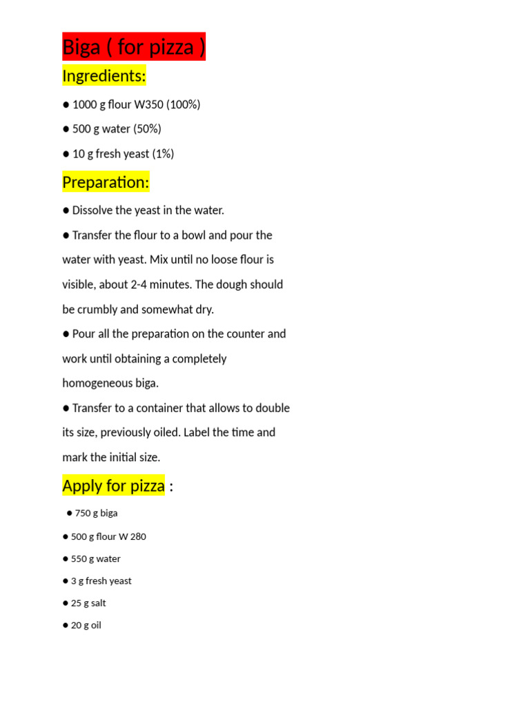 Biga ( for Pizza ) | PDF