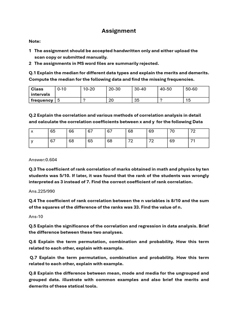 Statistical Analysis Assignment Guide | PDF | Regression Analysis | Median