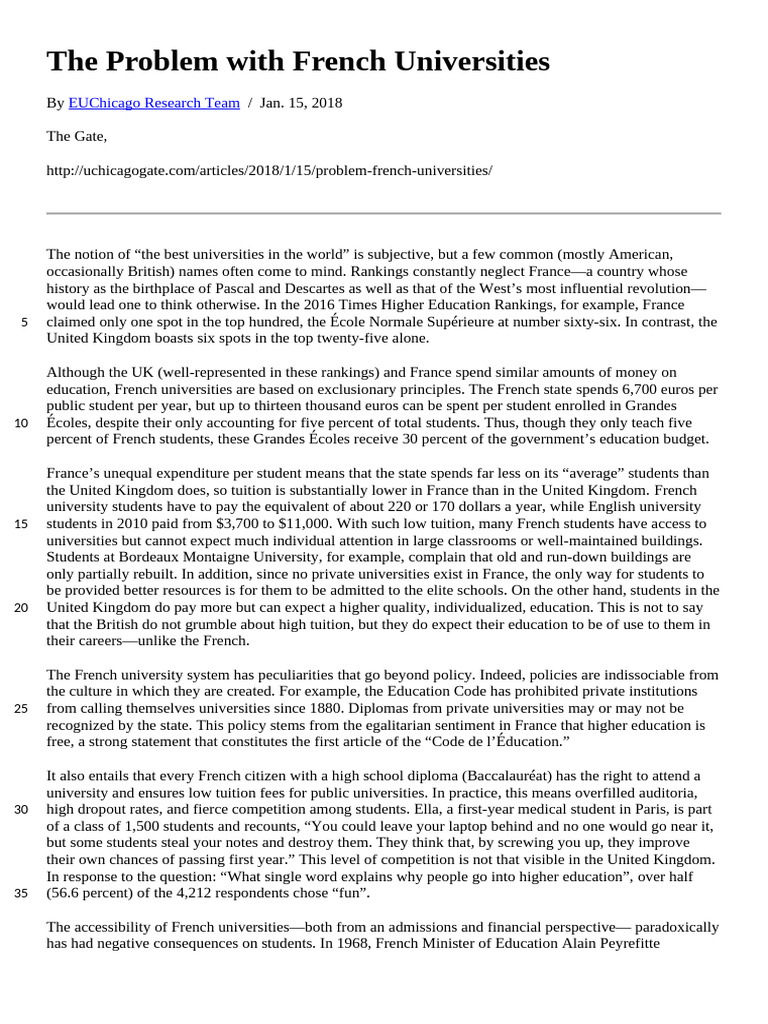 Text 2-the problem with French universities(1) | PDF | France | University