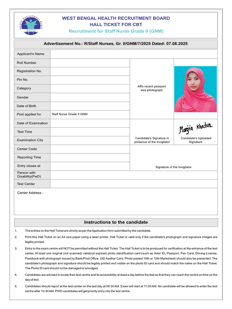 Hall Ticket | PDF | Identity Document