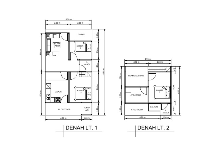 Denah Rumah 2 Lantai dan Ukuran Ruangan | PDF