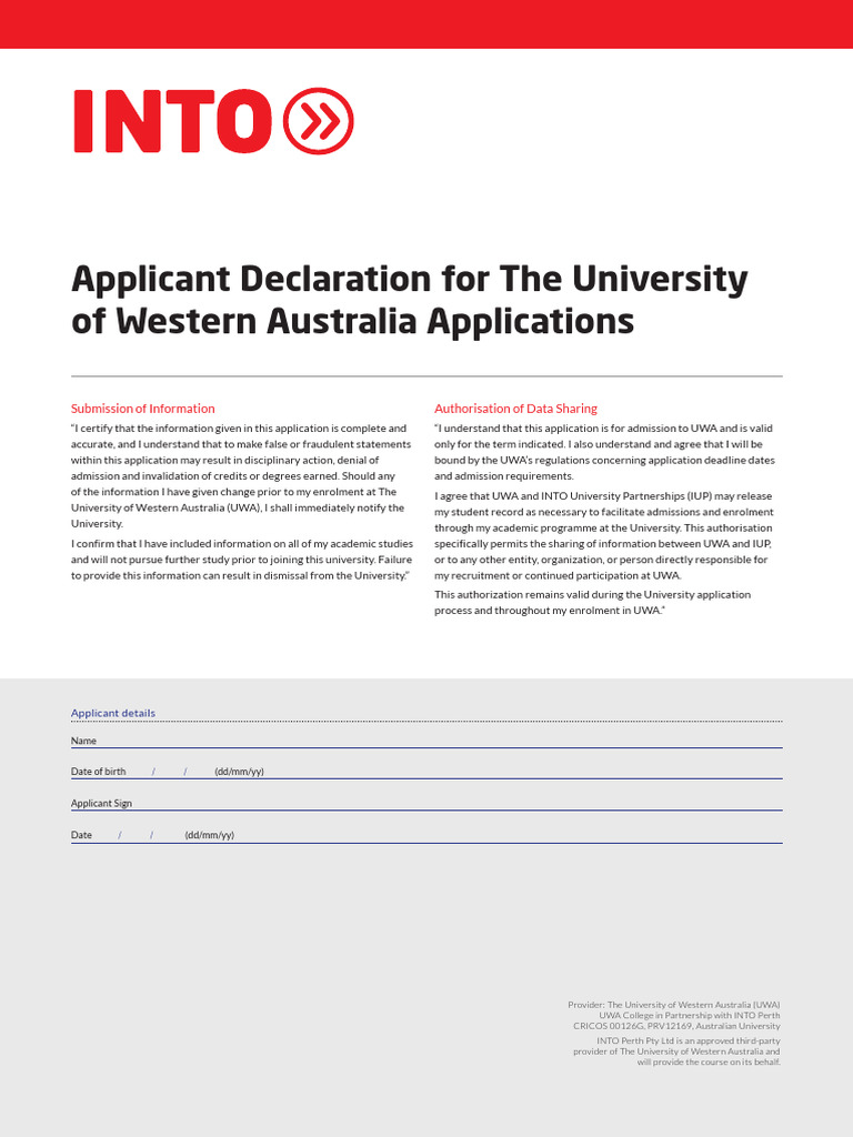 UWA Applicant Declaration Form | PDF | Justice | Crime & Violence