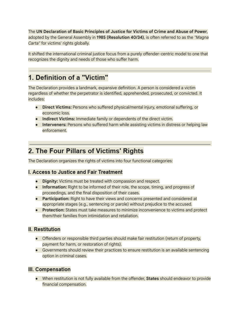 UN Victims' Rights Declaration Overview | PDF | Crime & Violence | Crimes