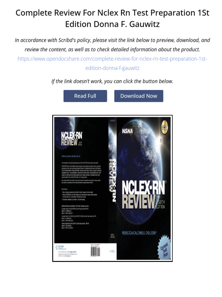 Complete Review for NCLEX RN Test Preparation 1st Edition Donna F ...