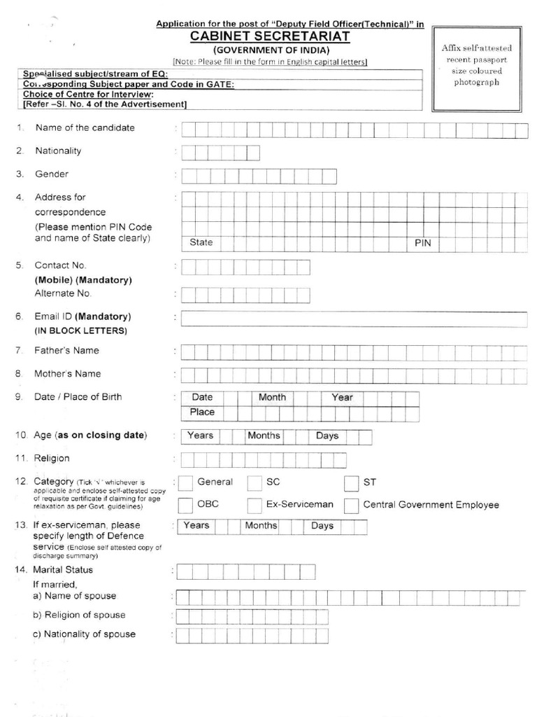 Deputy Field Officer Application Form | PDF | Government