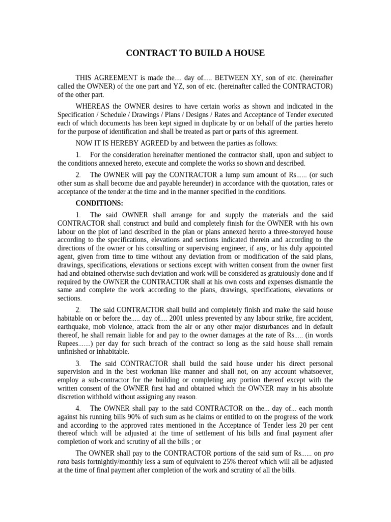 Contract to Build a House | PDF | Indemnity | Civil Law (Legal System)