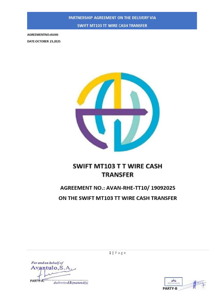 Doa of Gpi Mt103 Cash Transfer 200t by Avantulo S.a-1 | PDF | Contractual Term | Business