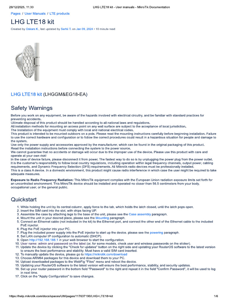 LHG LTE18 Kit - User Manuals | PDF