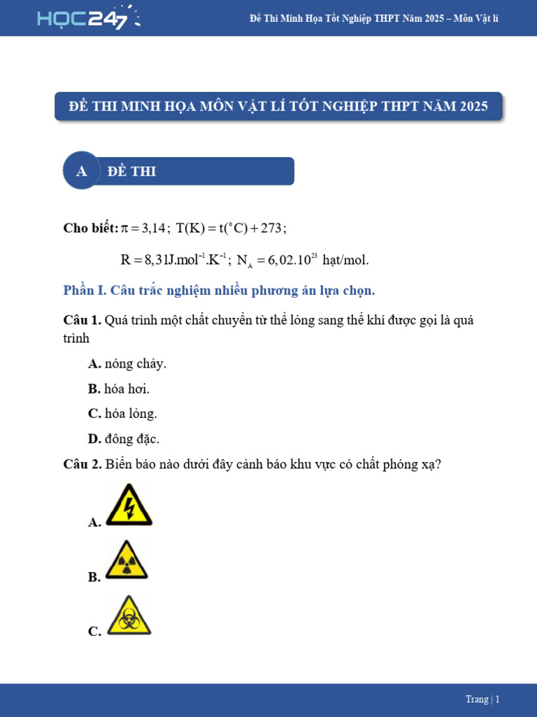 De Thi Mon Vat Ly Lop 12 | PDF