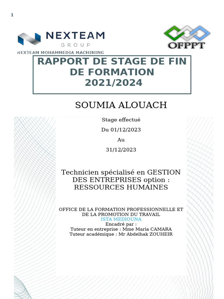 Rapport de stage en ressources humaines | PDF | Impression