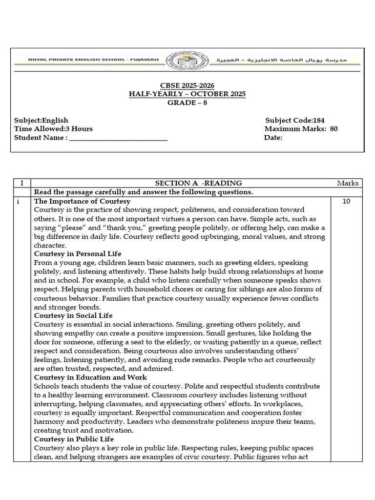 English_8_Sample Paper _HY_2025-2026 | PDF | Apollo 11 | Apollo Program