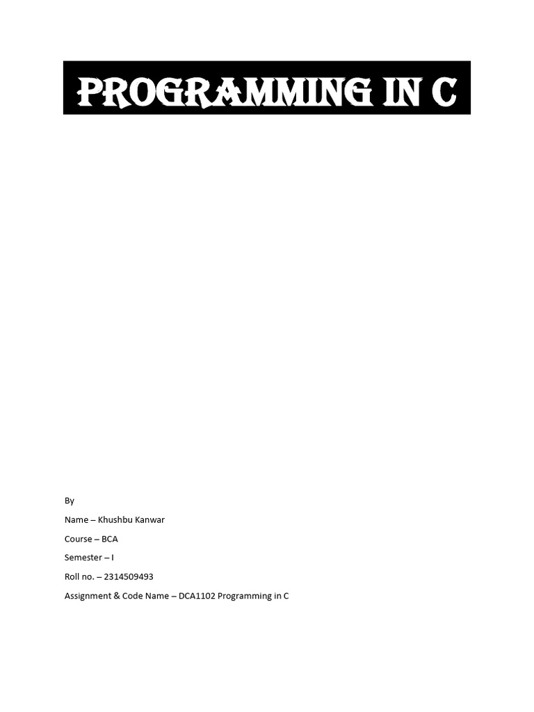 Programming in C Assignment (1) | PDF | Pointer (Computer Programming) | Parameter (Computer ...