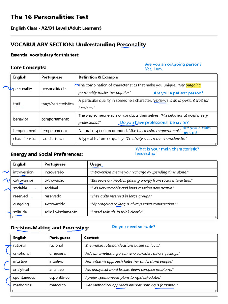 16 Personalities Test for Adults | PDF | Extraversion And Introversion ...