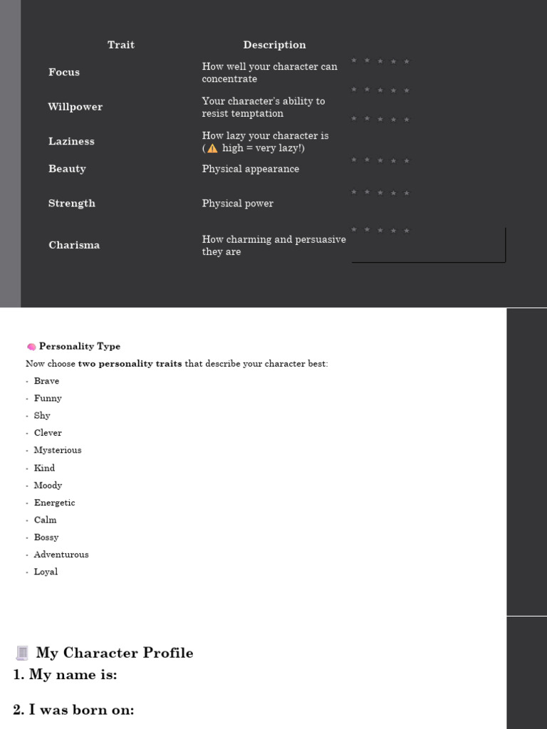 Character Trait and Profile Template | PDF