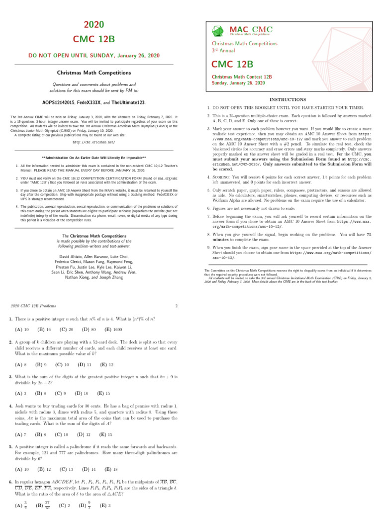 20-CMC-12B | PDF | Square Root | Mathematics