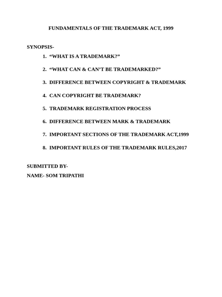 Trademark Act 1999: Key Concepts Explained | PDF | Trademark ...