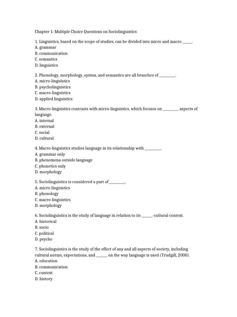 Sociolinguistics: MCQ Study Guide | PDF | Linguistics | Sociolinguistics
