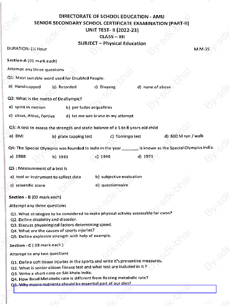 PHE 12th Unit Test 2 PYQs Au | PDF