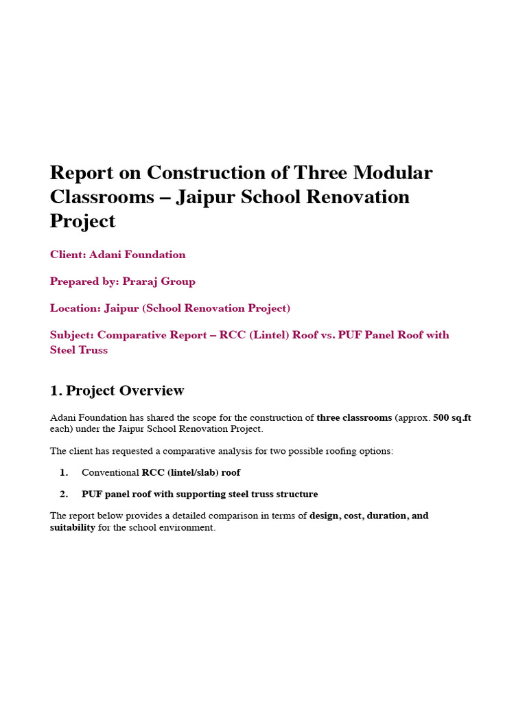 Modular Classroom Roofing Comparison | PDF | Roof | Truss