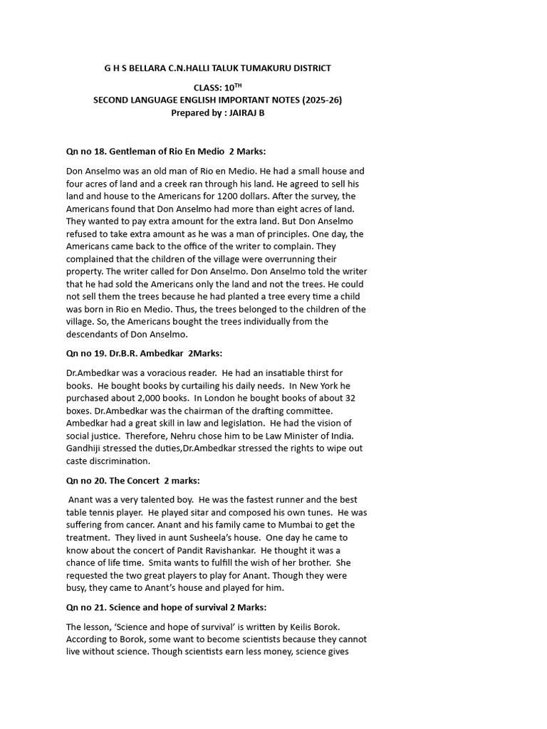 Class 10 English Important Notes 2025-26 | PDF