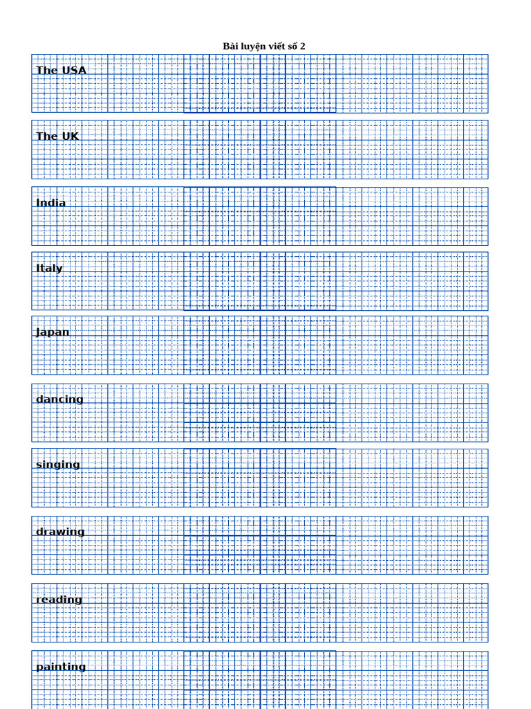 Bài Luyện Viết Từ Mới Số 2+3-Unit 1 Lesson 1+2-The USA, The UK, India ...