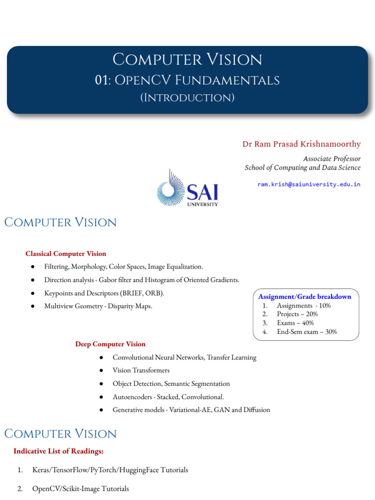 CV 01 OpenCV Fundamentals | PDF | Computer Vision | Deep Learning
