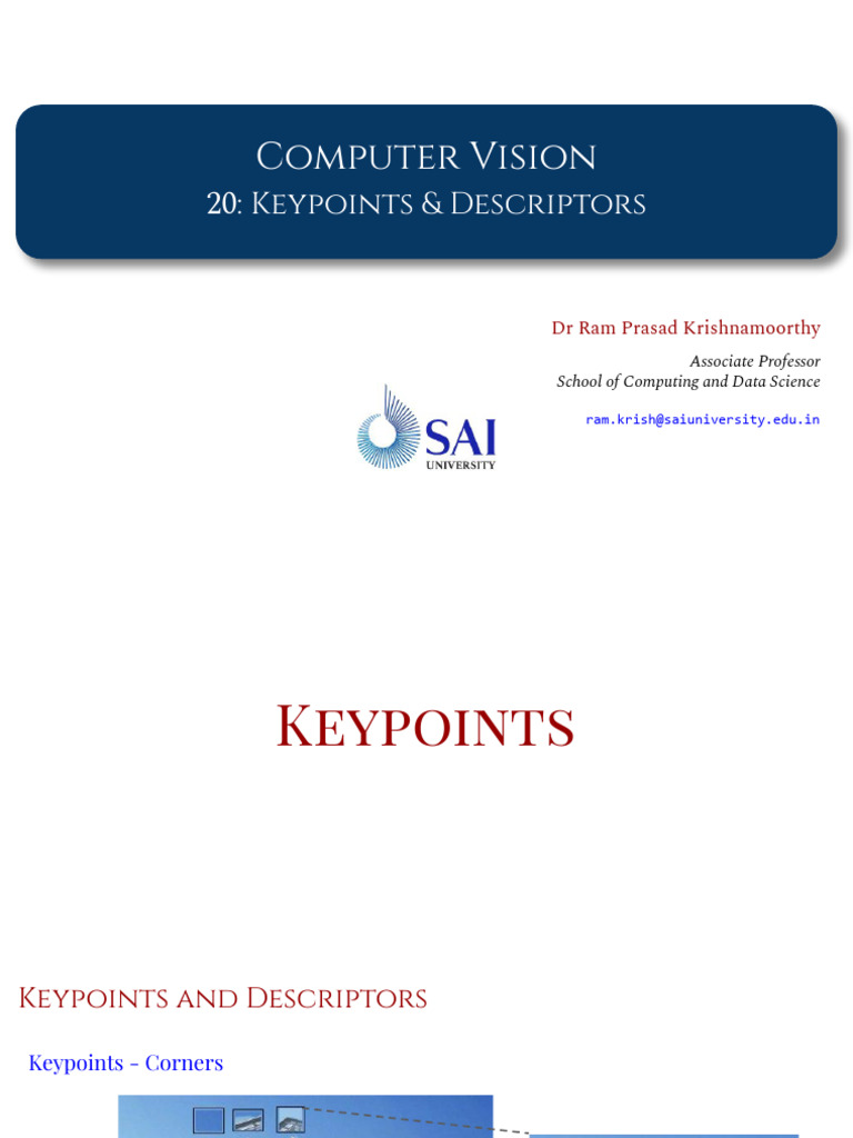 CV 20 Keypoints Descriptors.pptx | PDF | Algorithms | Computer Vision
