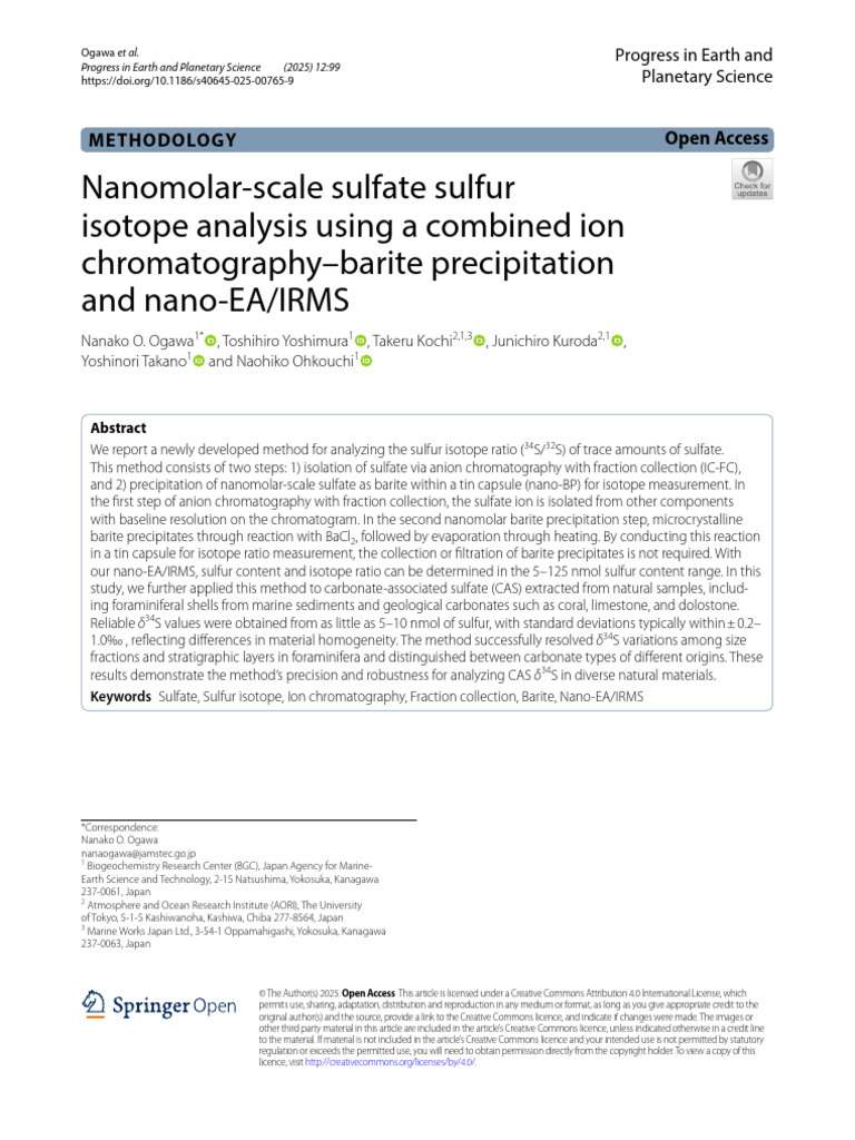 Nanomolar-Scale Sulfate Sulfur Isotope Analysis Using A Combined Ion ...