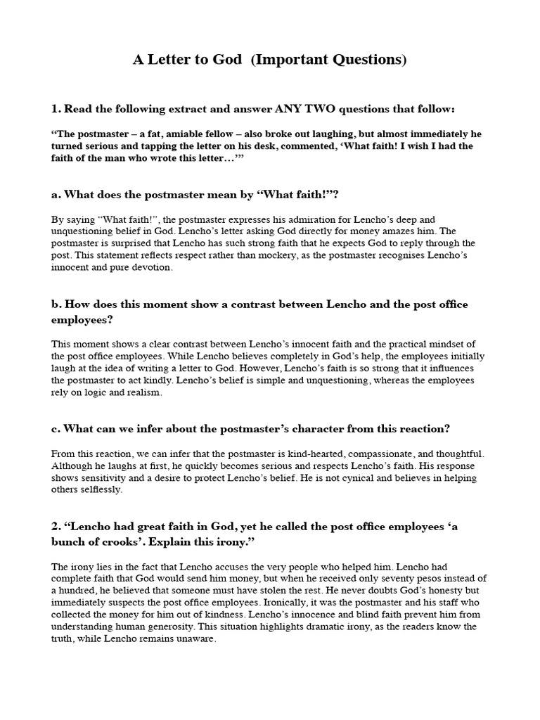 A Letter To God | PDF | Faith