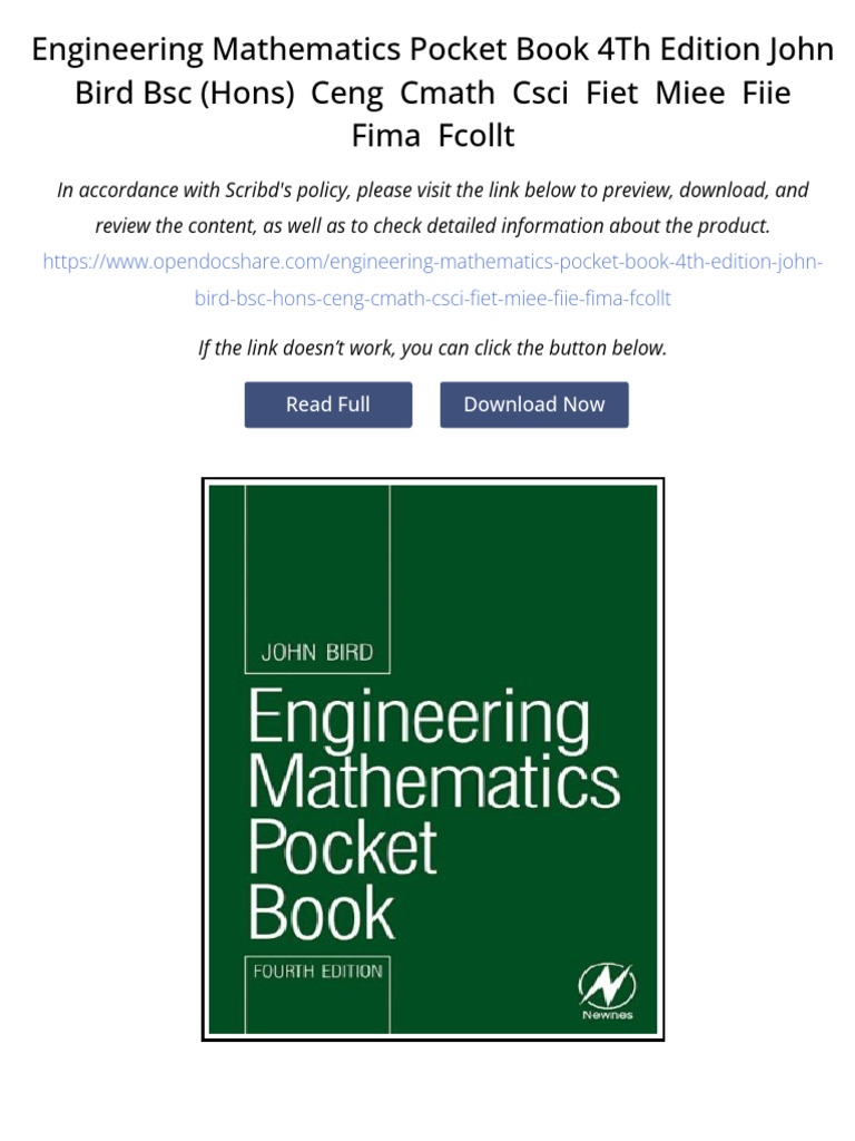 Engineering mathematics pocket book 4th Edition John Bird Bsc (Hons ...