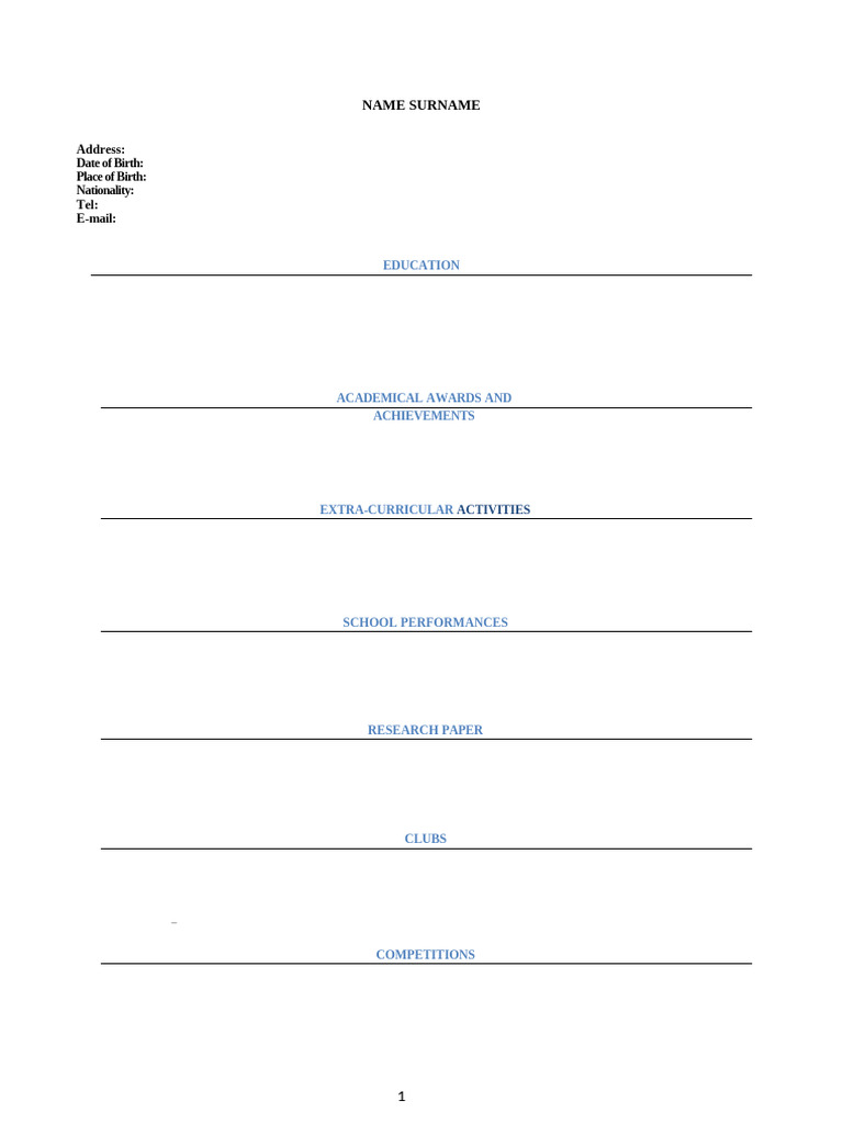 Cv Template Empty | PDF