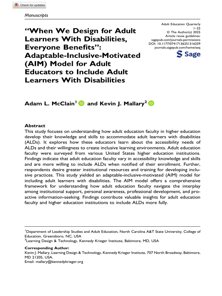 AIM Model for Inclusive Adult Education | PDF | Adult Education | Learning