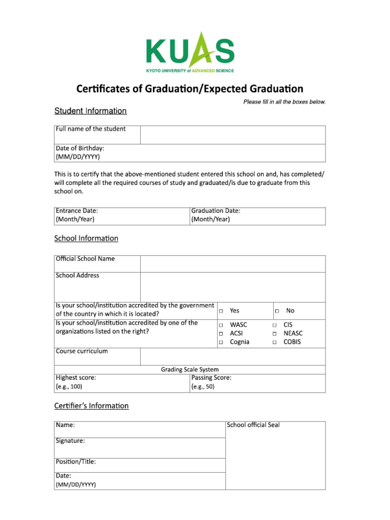 Kuas Expected Graduation | PDF