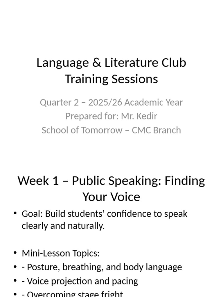 Language and Literature Club Training Sessions Q2 2025 | PDF | Public ...