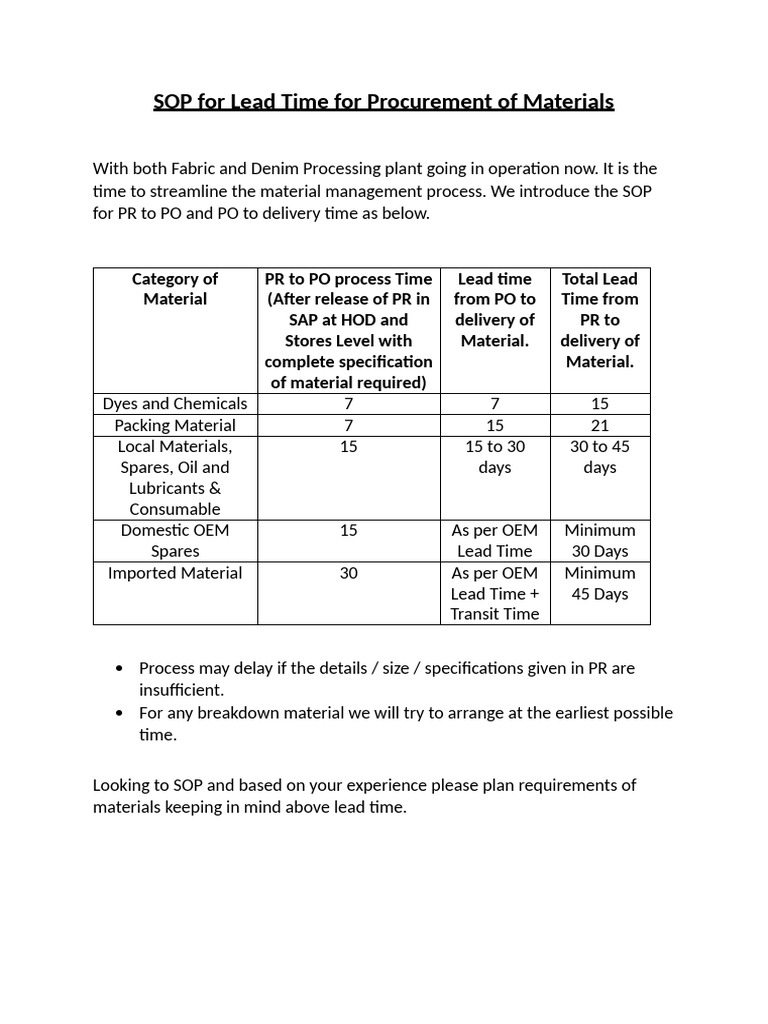 SOP For Procurement of Material | PDF