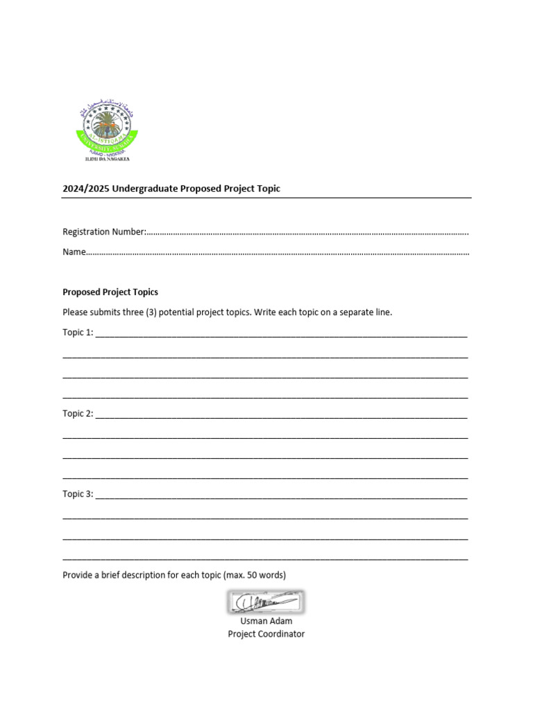 Proposed Project Topics Form | PDF