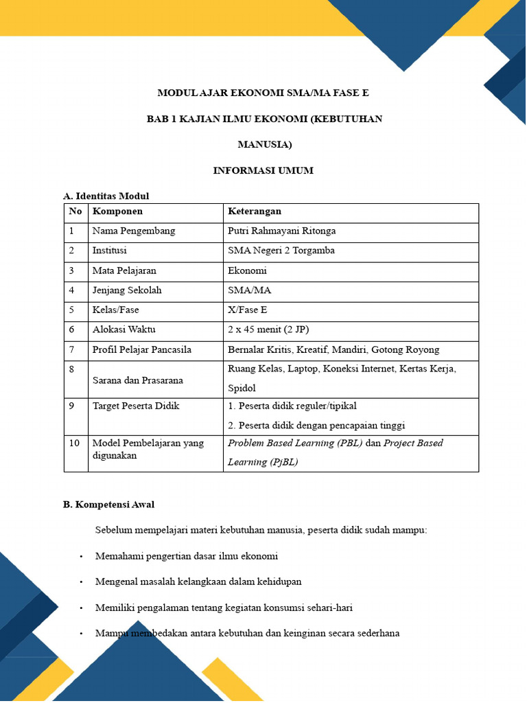 Modul Ekonomi: Kebutuhan Manusia SMA | PDF