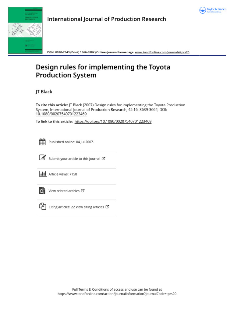 Toyota Production System Design Rules | PDF | Lean Manufacturing ...