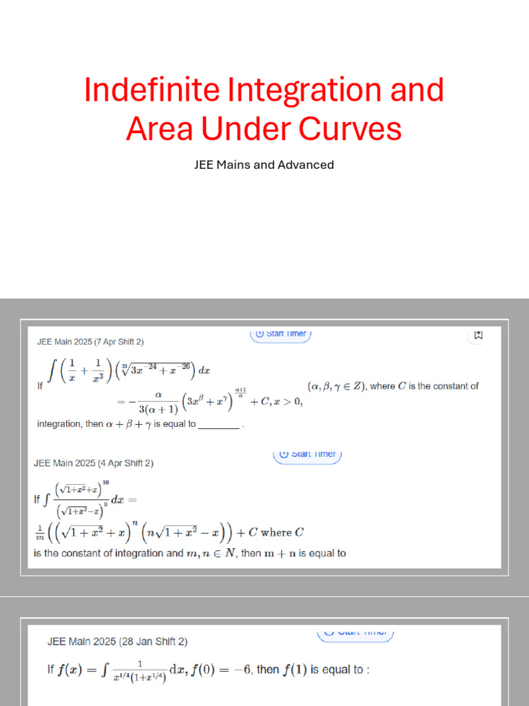 Indefinite Integration and Area Under Curves Sheet Problems | PDF