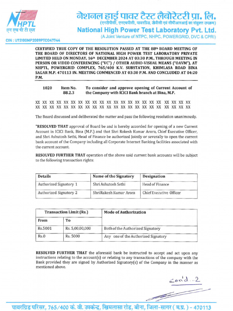 CTC Board Resolution For Account Opening | PDF | Business | Financial ...