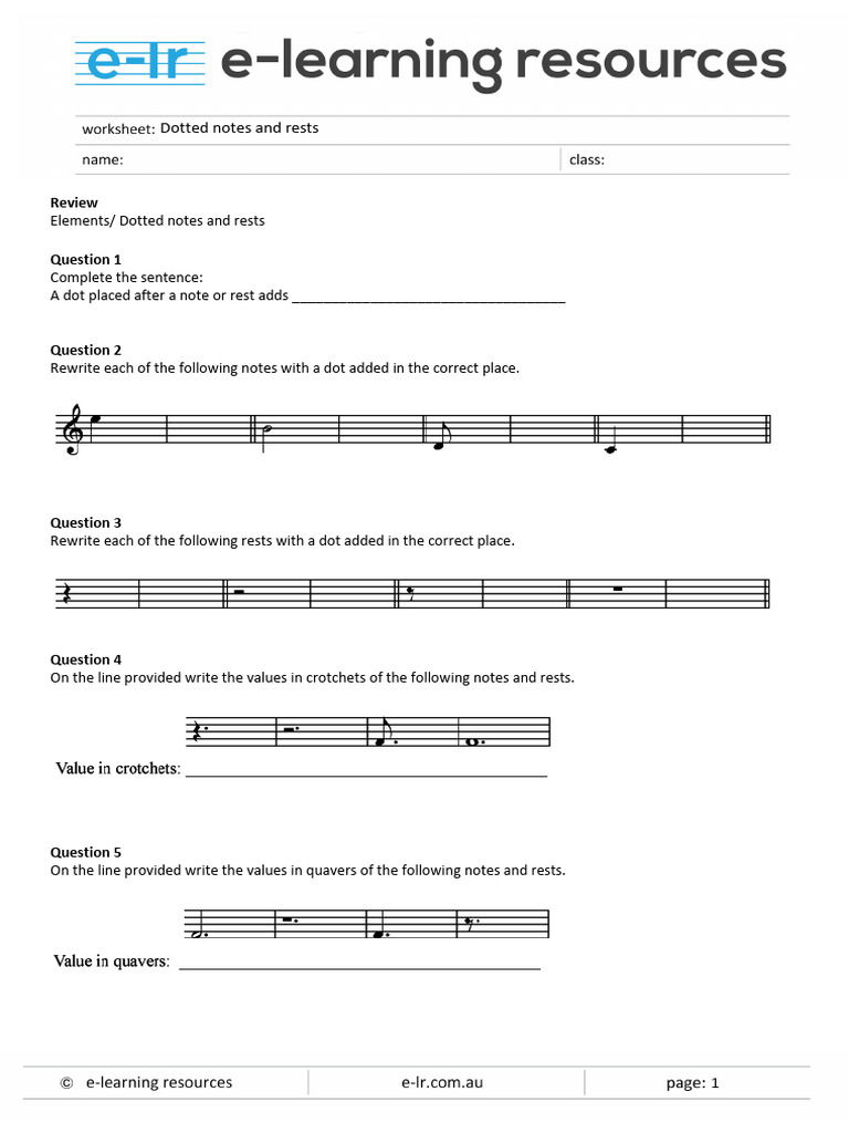 Dotted Notes and Rests Review Guide | PDF