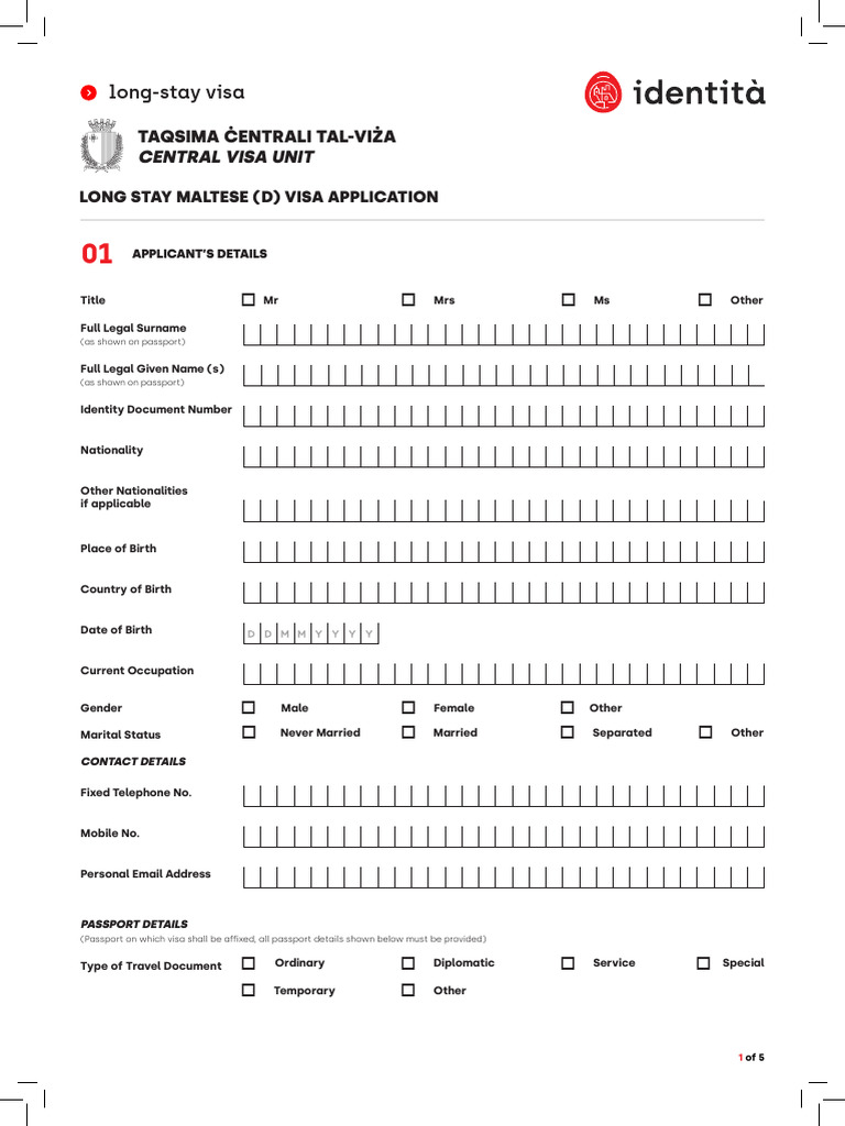 Maltese Long-Stay Visa Application Form | PDF | Travel Visa | Passport