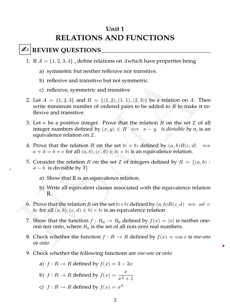 Relations and Functions Review Questions | PDF | Function (Mathematics ...