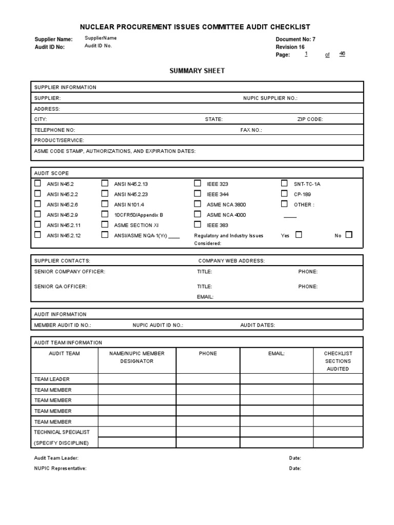 Checklist Document | Verification And Validation | Audit